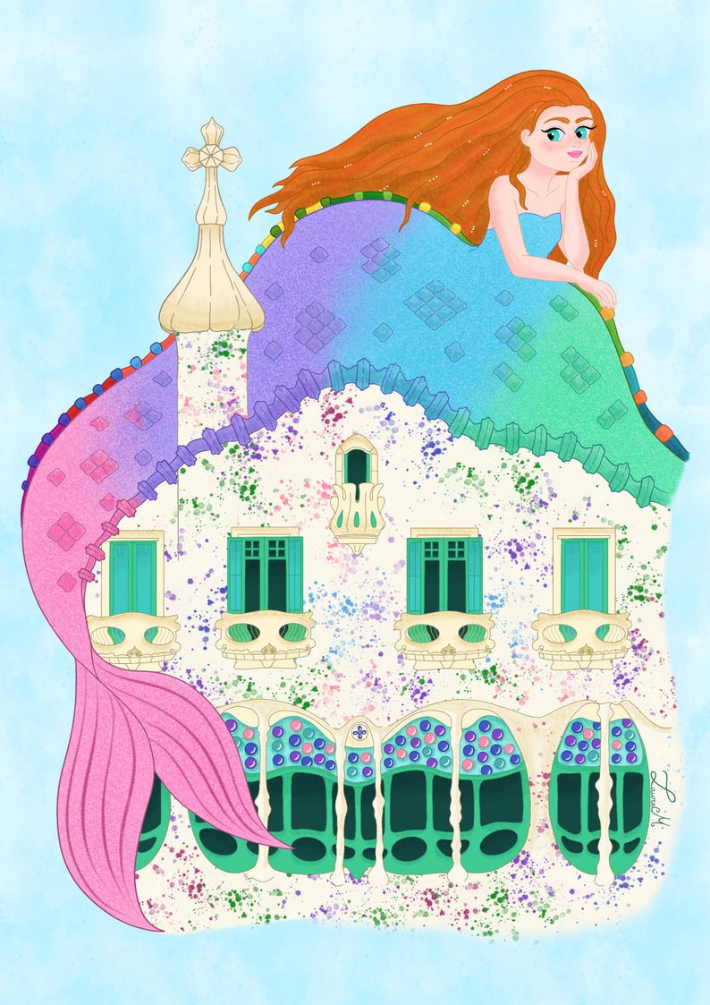 Casa Batllo Wall Art, Mermaid Illustration Print - Etsy