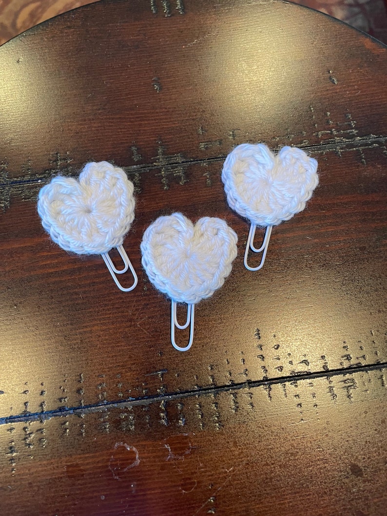 Set of 3 Crochet Heart Paper Clips, Valentine Bookmarks, Handmade Gift ...