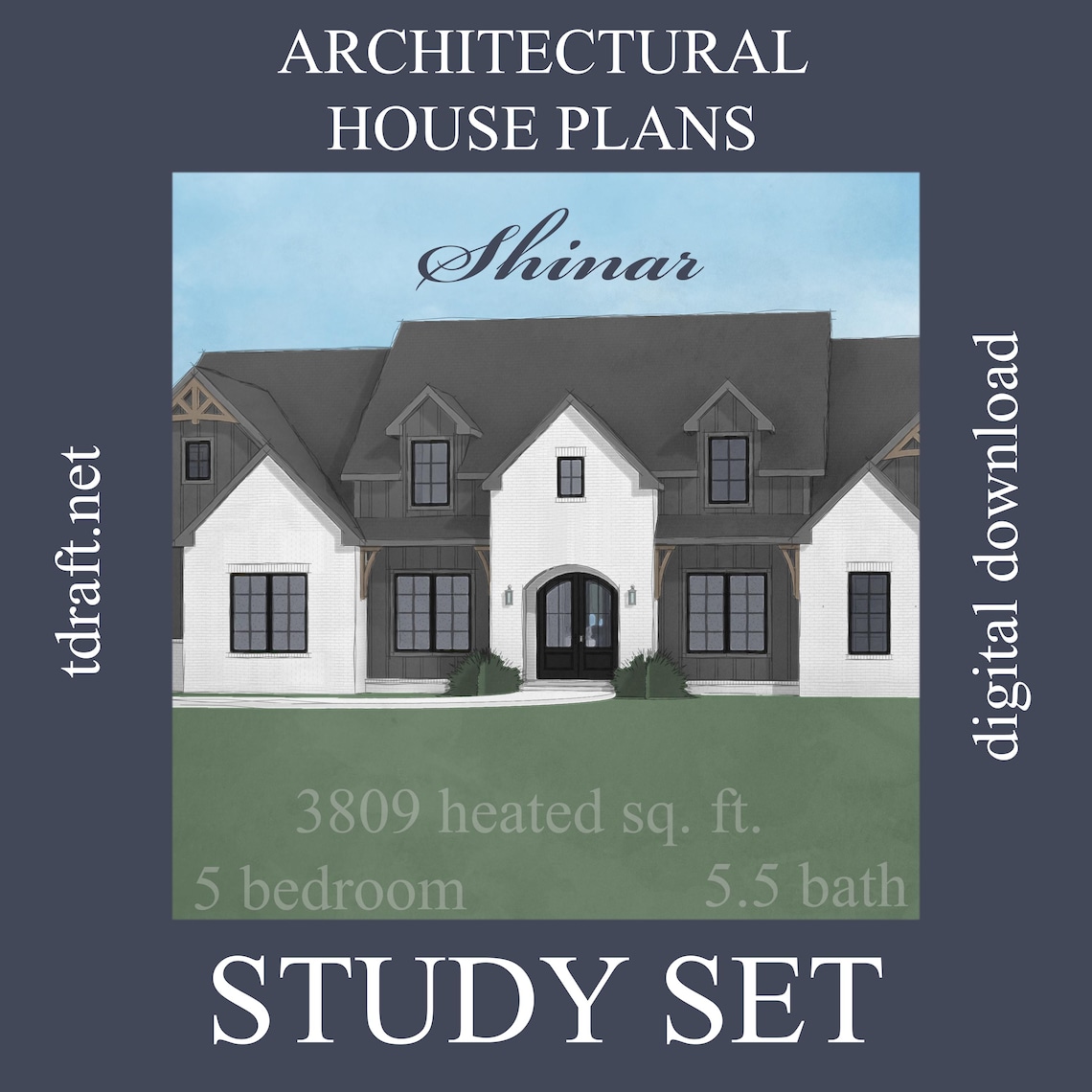 Transitional House Plan, Shinar Design, 5 Bed, 3809 Sq Ft (PDF) - Etsy