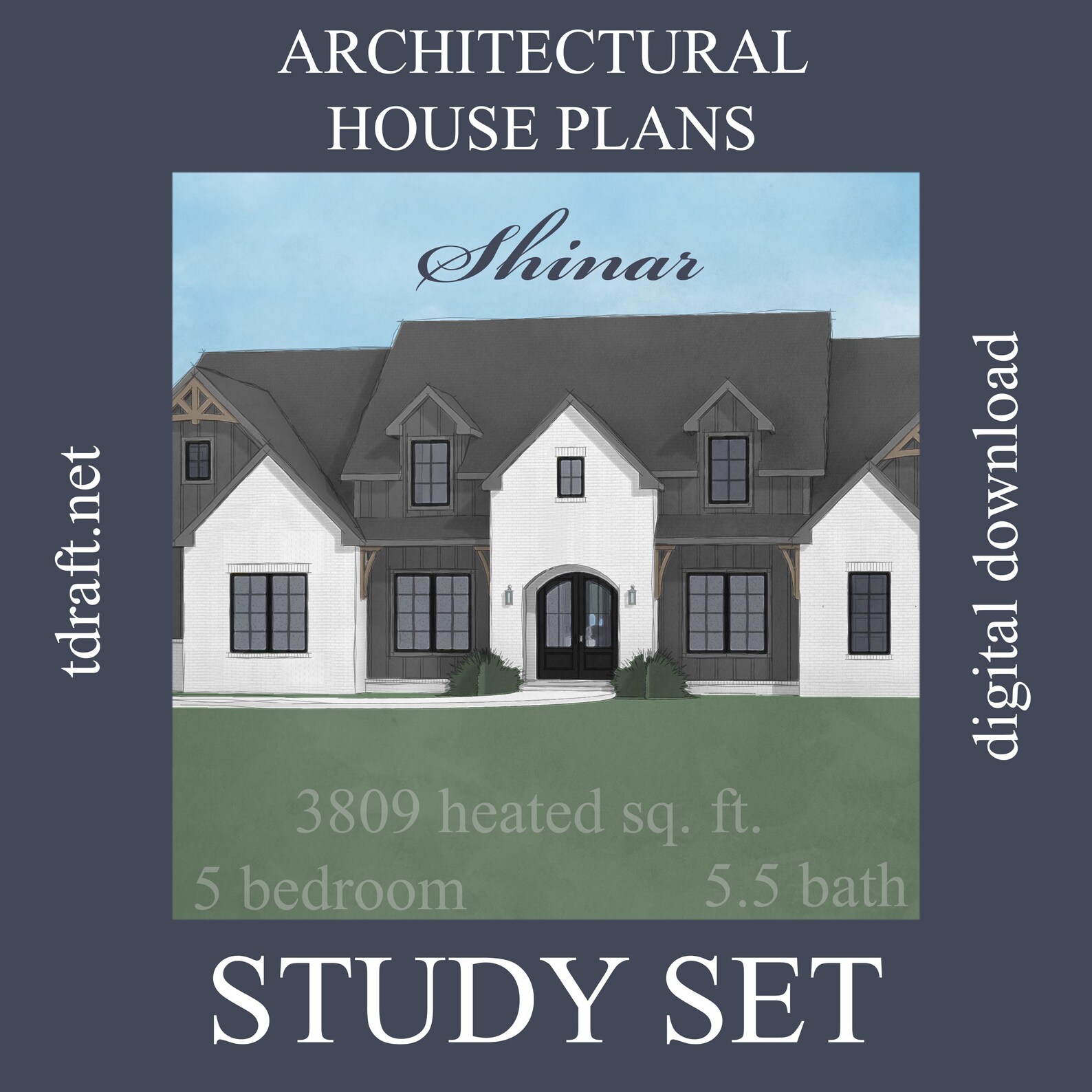 Transitional House Plan, Shinar Design, 5 Bed, 3809 Sq Ft (PDF) - Etsy