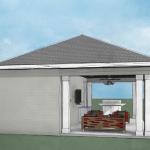 Traditional Pool House Plan, Aram Design, 528 Sq Ft (PDF) - Etsy