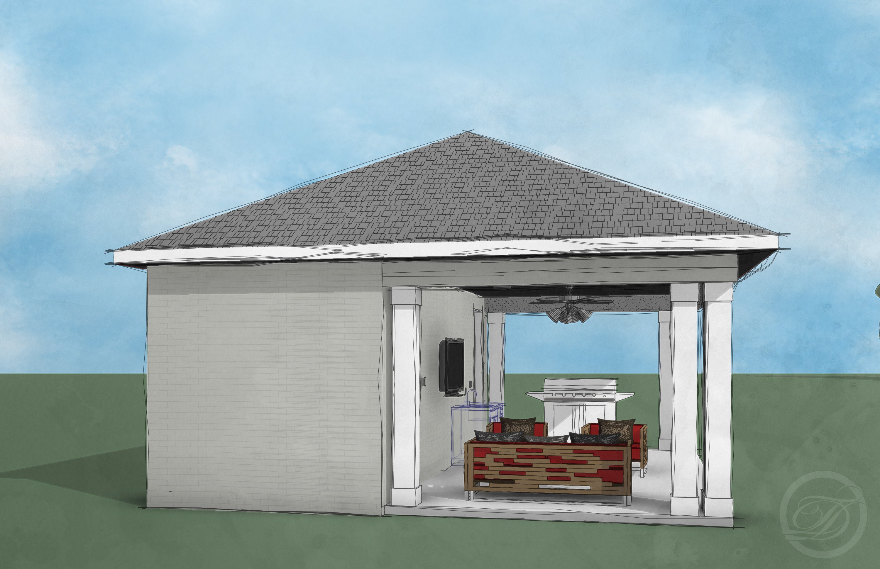 Traditional Pool House Plan, Aram Design, 528 Sq Ft (PDF) - Etsy