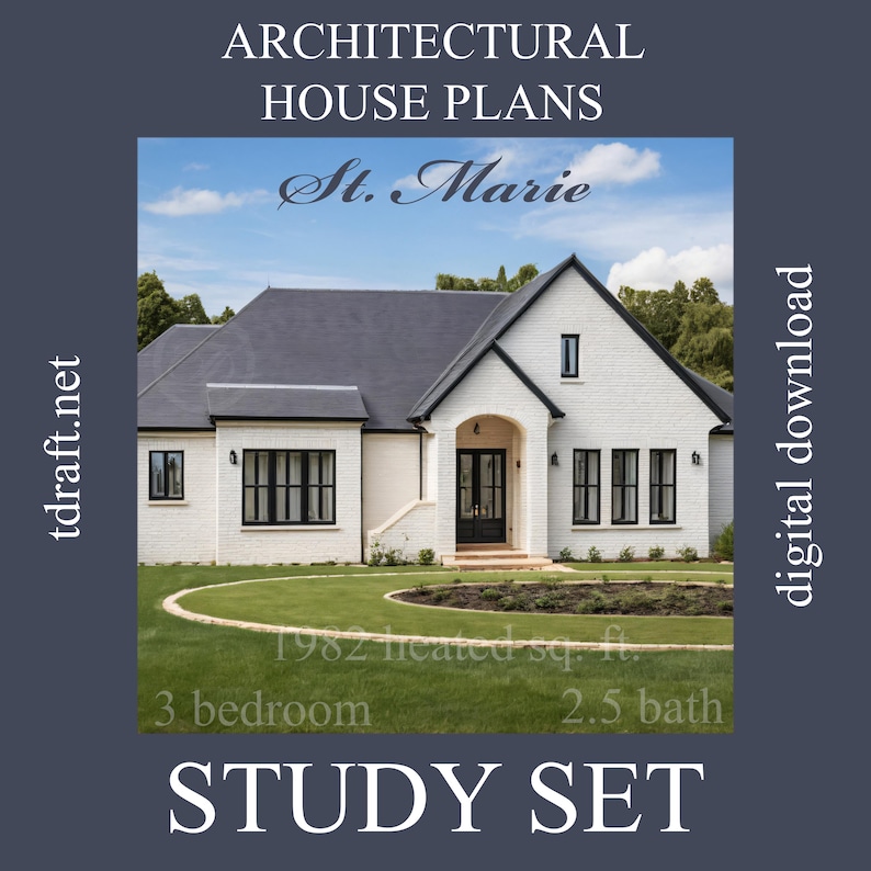 French Country House Plan, St. Marie Design, 3 Bedroom (PDF) - Etsy