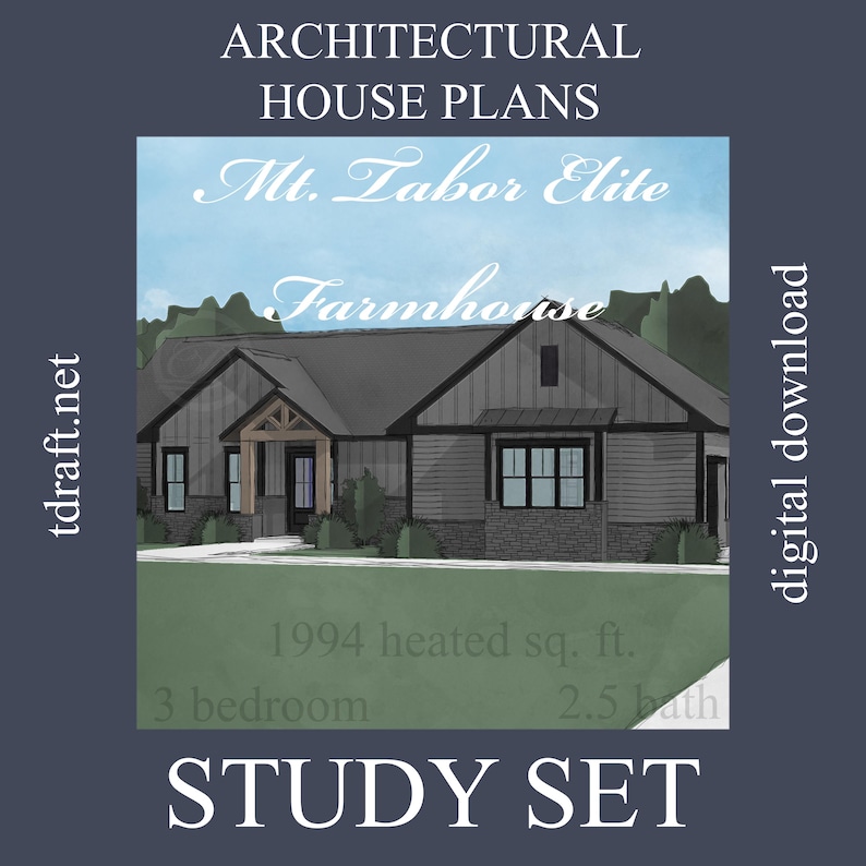 Modern Farmhouse House Plan, 3 Bed 2.5 Bath (PDF) - Etsy