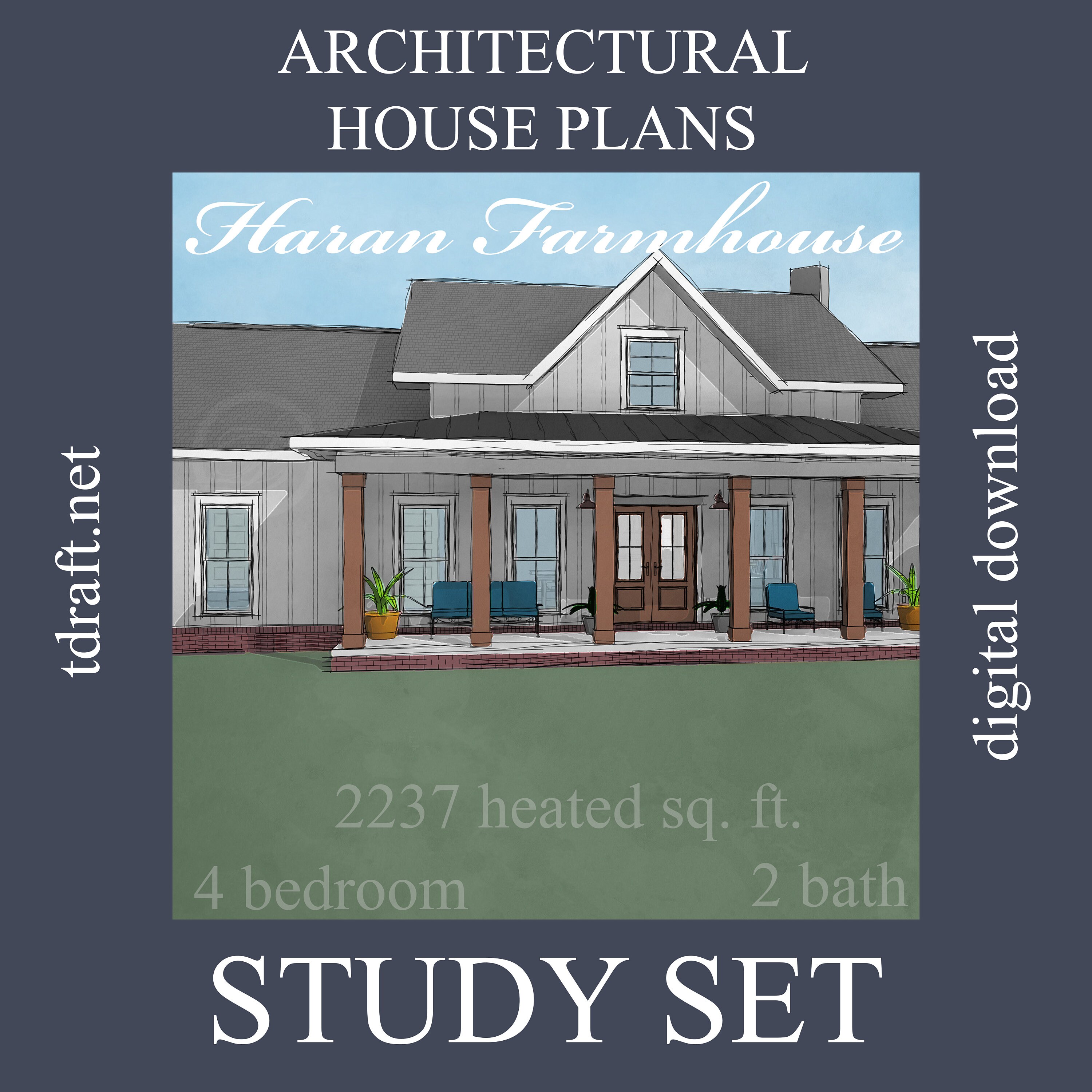 Farmhouse House Plan, Haran Design, 2237 Heated Sq. Ft., 4 Bedroom, 2 ...