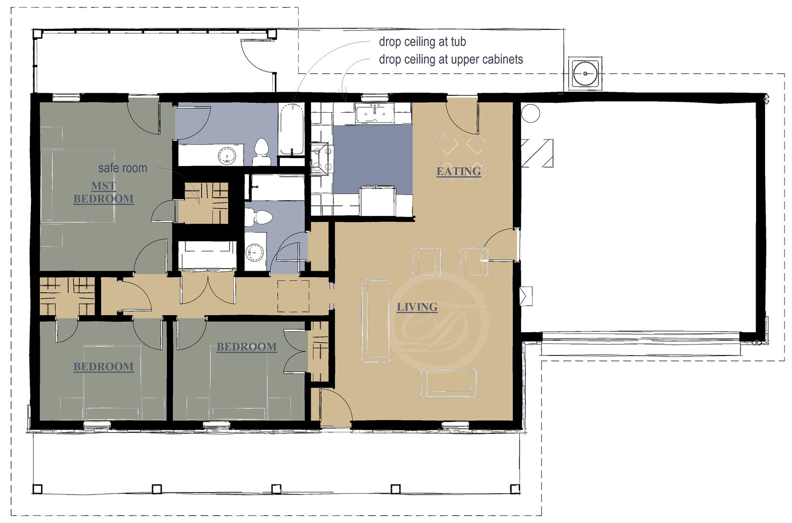 Ranch House Plan, Mennea Design, 1320 Heated Sq. Ft., 3 Bedroom, 2 Bath ...
