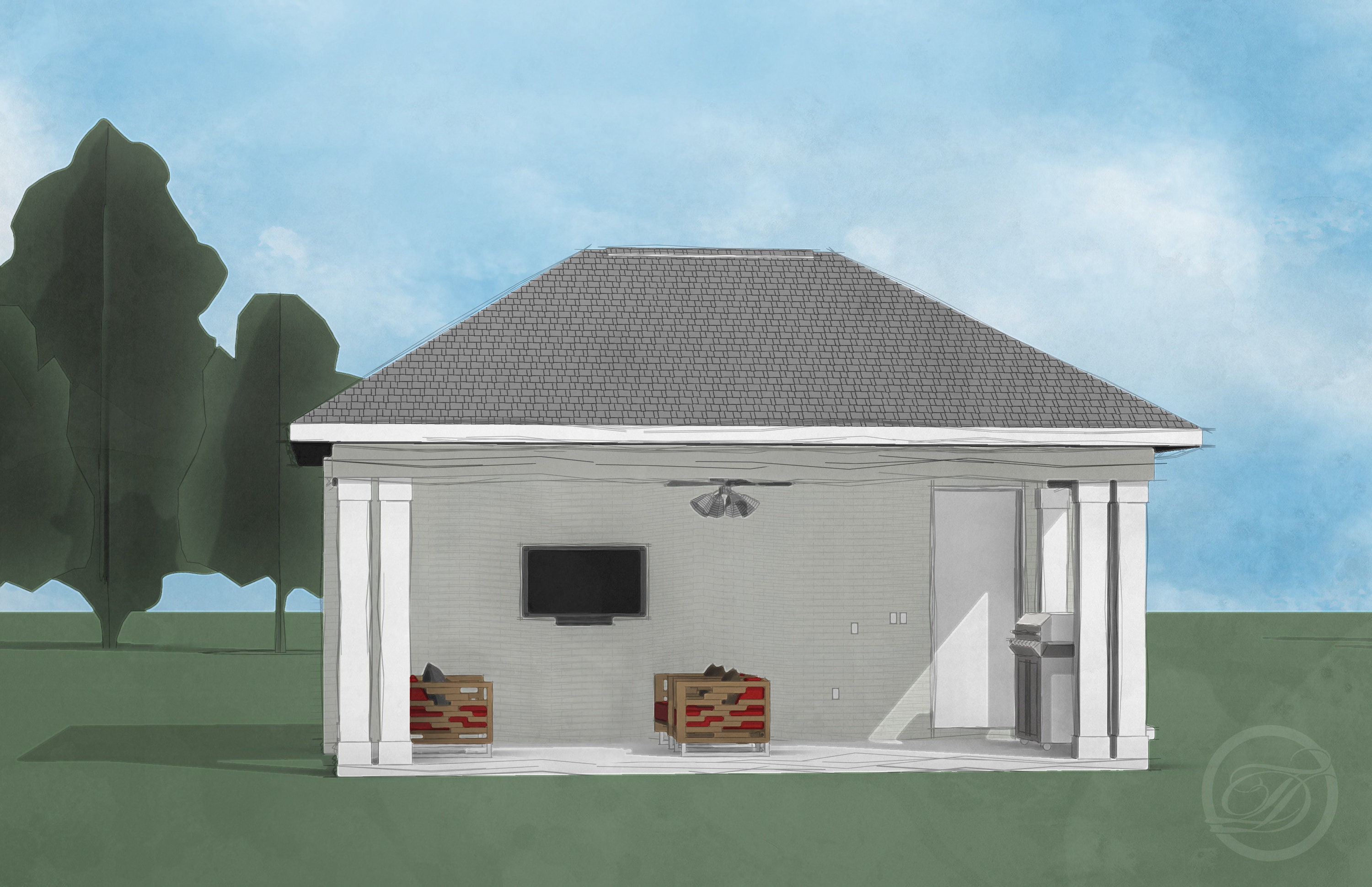 Traditional Pool House Plan, Aram Design, 528 Sq Ft (PDF) - Etsy