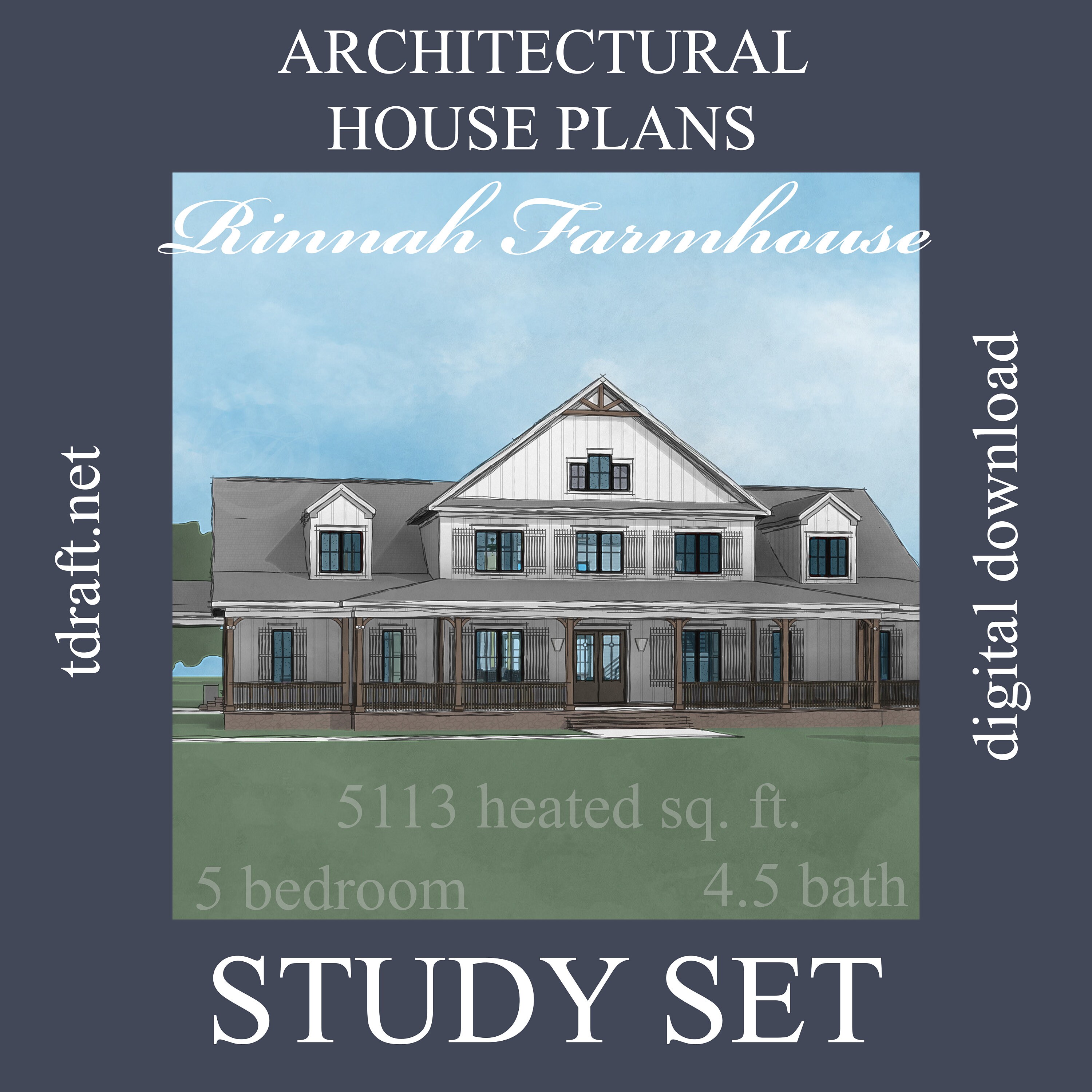 Farmhouse House Plan, Rinnah Design, 5 Bed, 5113 Sq Ft (PDF) - Etsy