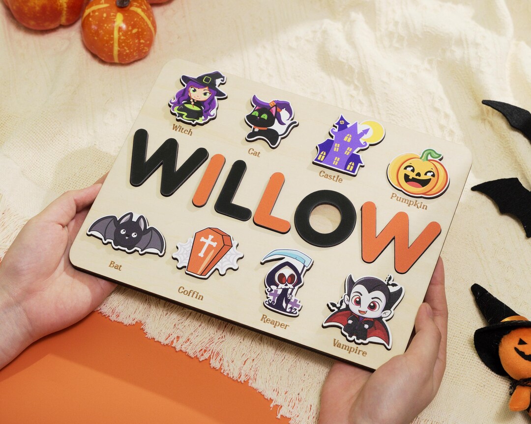 SALE 55% Baby Toddler Kid Halloween Wooden Name Puzzle Wooden Busy ...