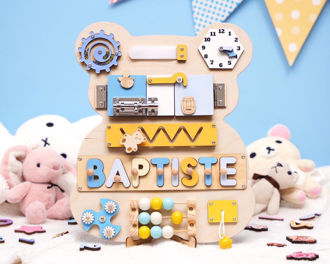 SALE 50% Montessori Bear Busy Board Custom Name Puzzle Wooden Activity ...