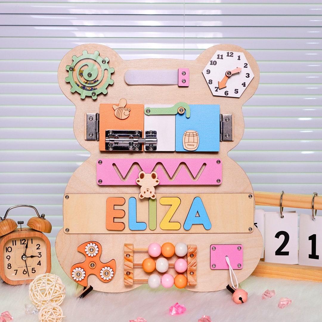 Personalized Bear Busy Board: Montessori Wooden Name Puzzle - Etsy