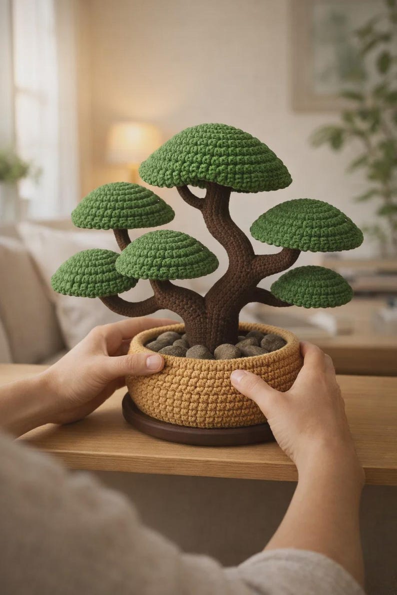 Handmade Crochet Bonsai Tree Decor, Amigurumi Zen Plant, Japanese Desk ...