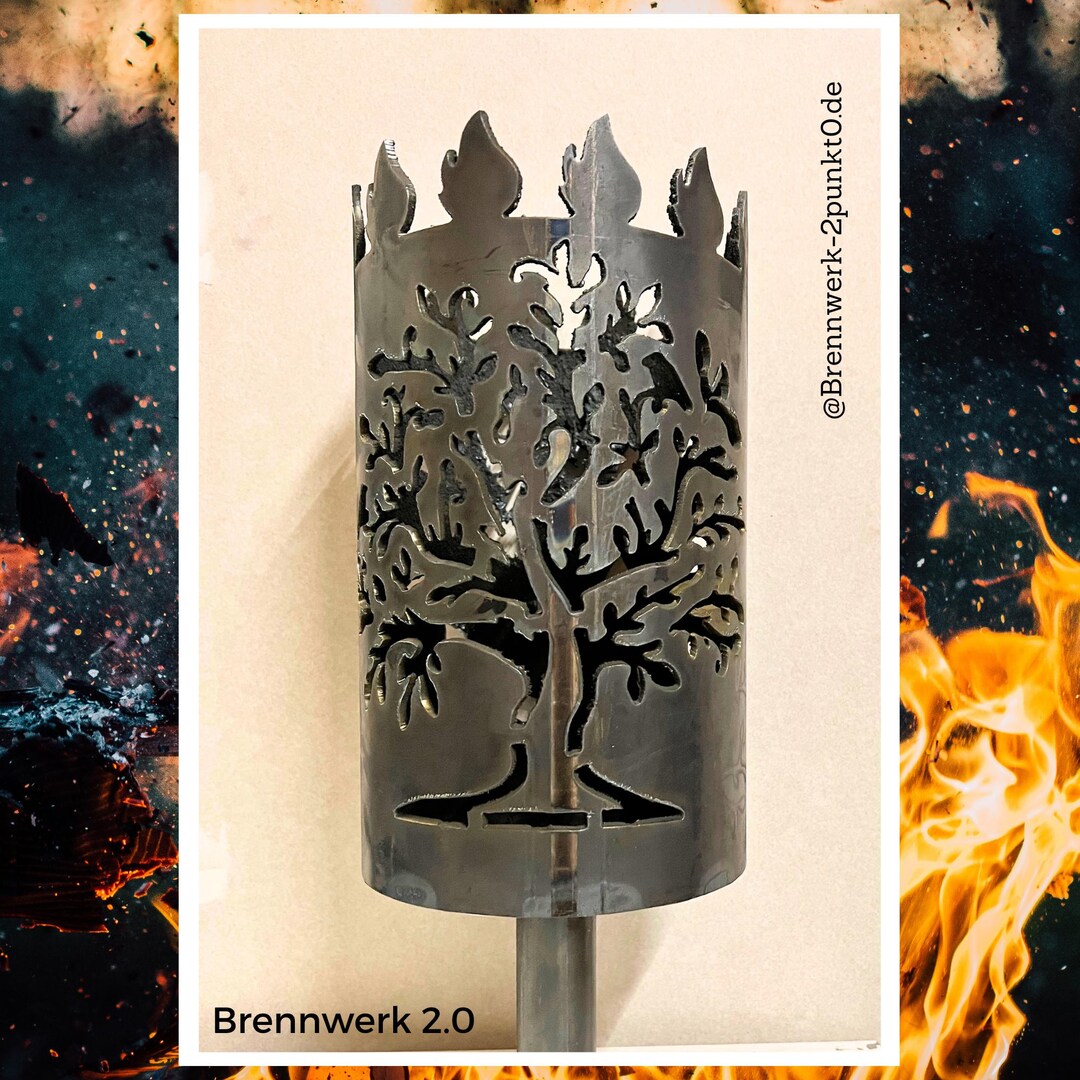 Garden Torch – Tree of Life With Bird, a Fire Torch Made of Steel ...