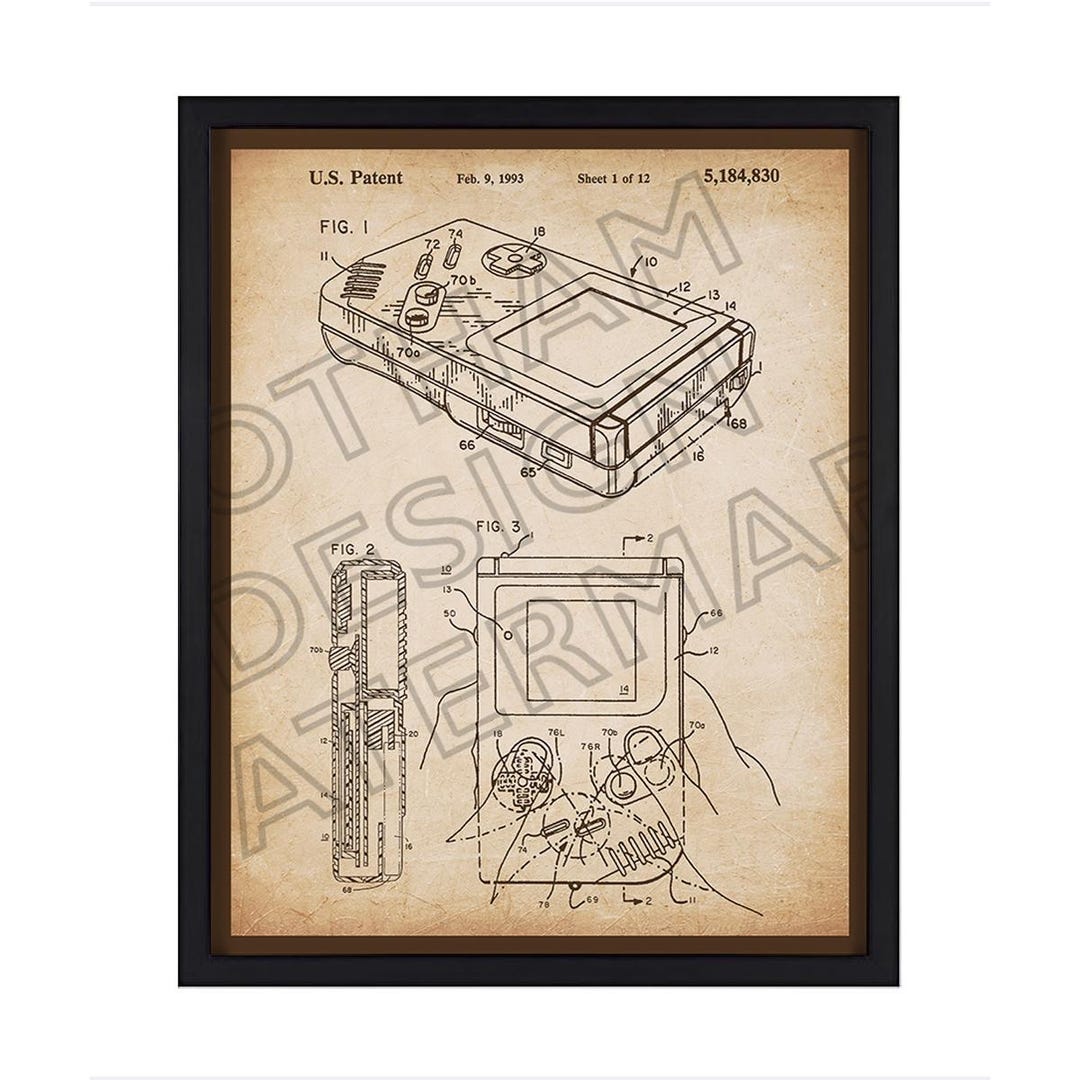 Nintendo Gameboy 1993 US Patent Drawings Blueprint - Unframed Wall ...