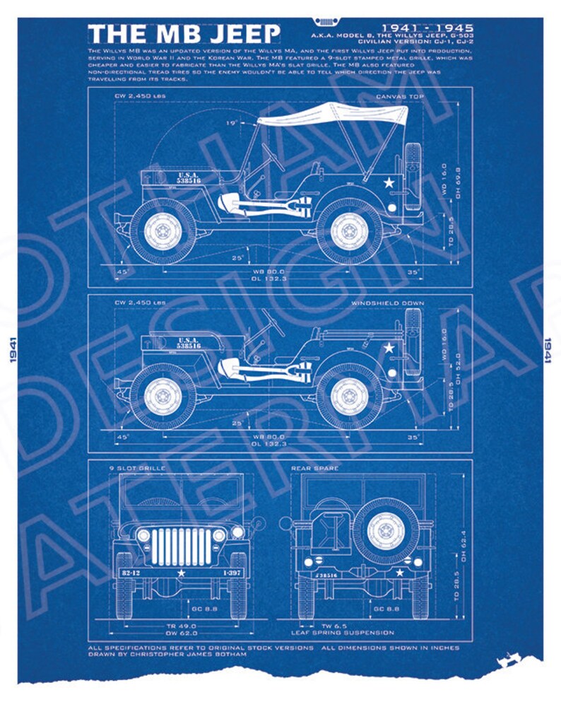 Willys MB Militär jeep Blueprint Ungerahmter Wanddruck - Etsy.de