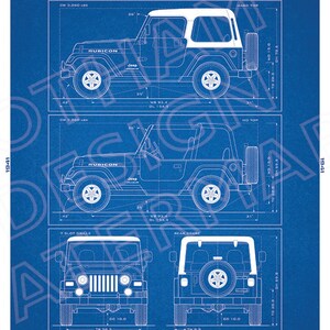 TJ Wrangler Jeep Blueprint - Unframed Wall Print - Etsy