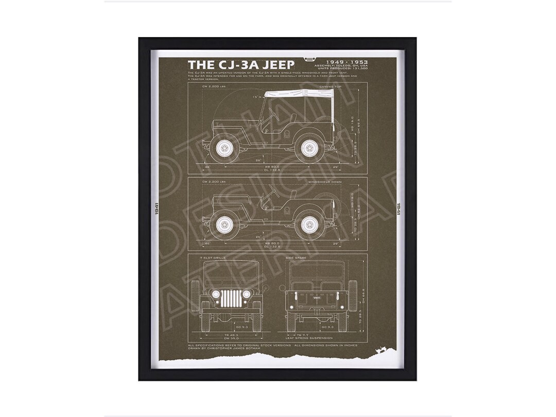CJ-3A Jeep Blueprint - Unframed Wall Print - Etsy
