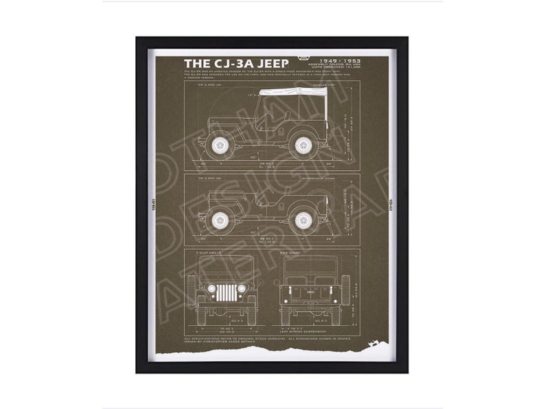CJ-3A Jeep Blueprint - Unframed Wall Print - Etsy