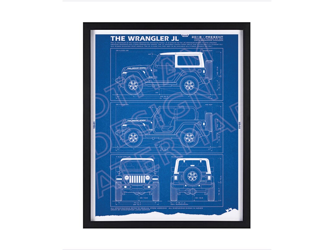 JL Wrangler Jeep Blueprint - Unframed Wall Print - Etsy