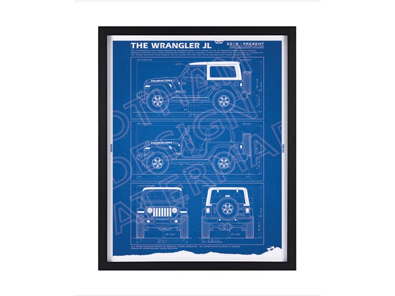 JL Wrangler Jeep Blueprint Unframed Wall Print - Etsy