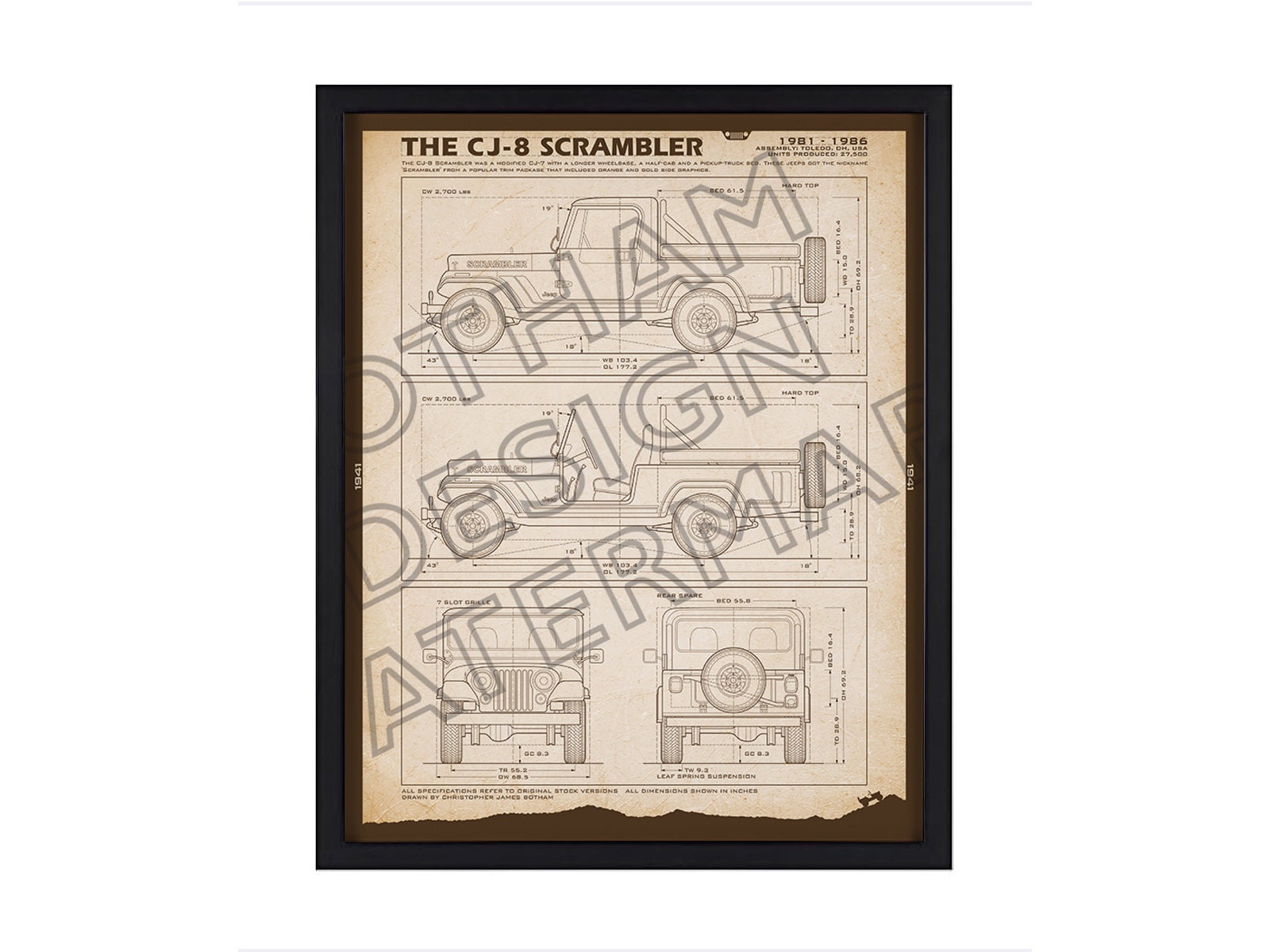 CJ-8 Scrambler Jeep Blueprint - Unframed Wall Print - Etsy