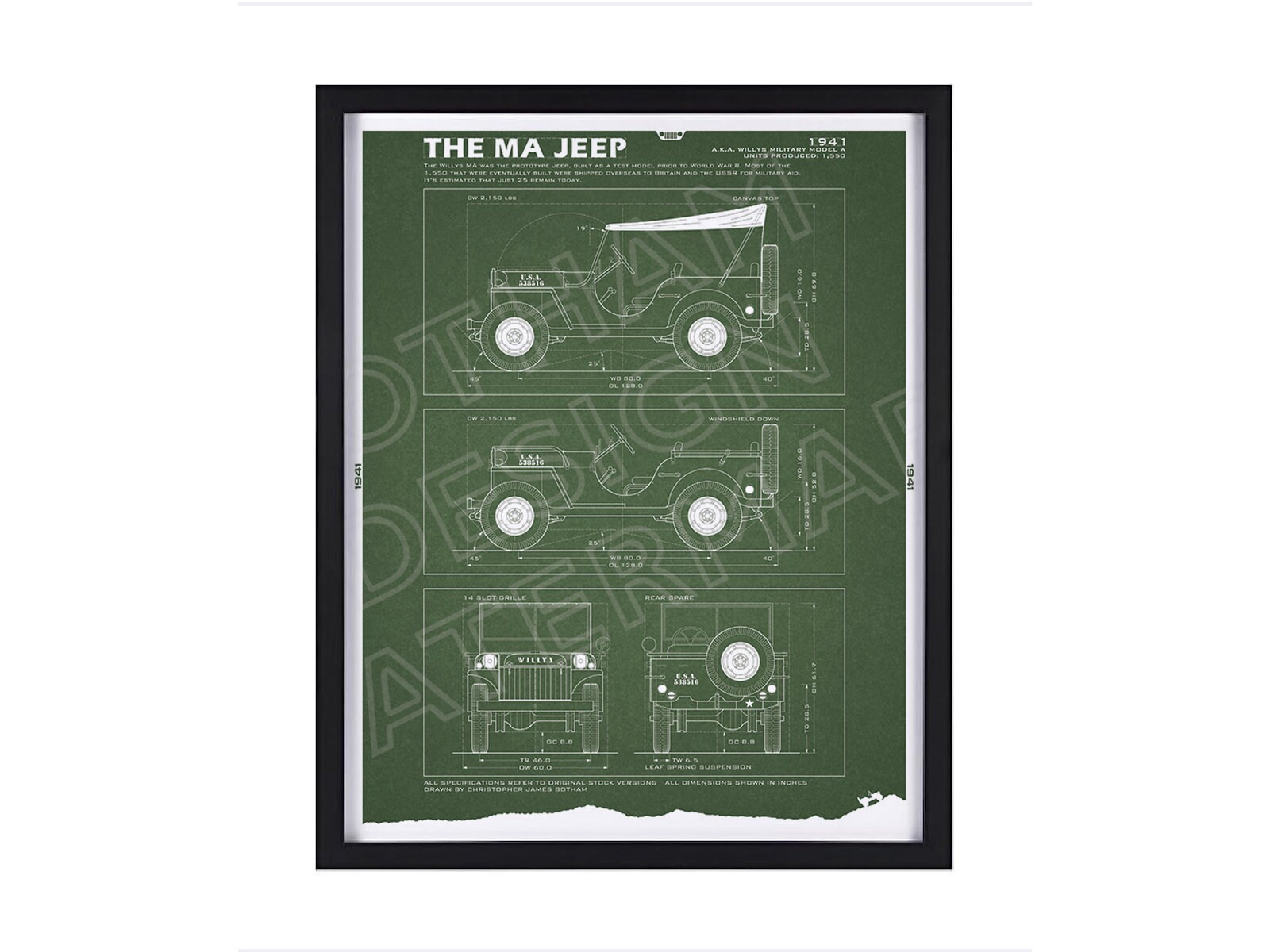 Willys MA Jeep Blueprint - Unframed Wall Print - Etsy