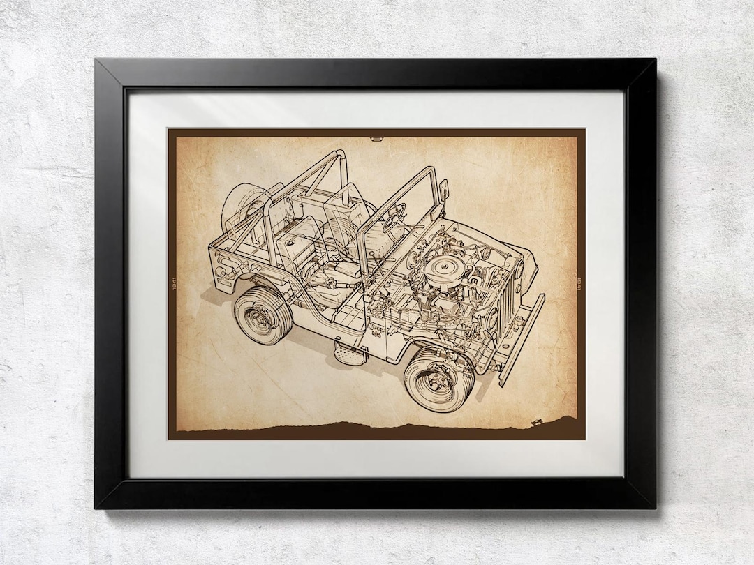 CJ-5 Jeep Cutaway Drawing - Wall Print - Etsy