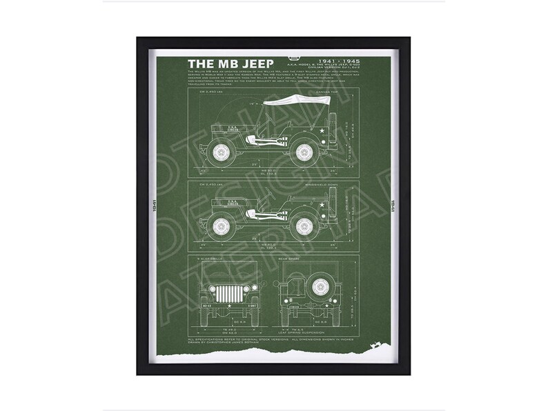 Willys MB Military Jeep Blueprint - Unframed Wall Print - Etsy