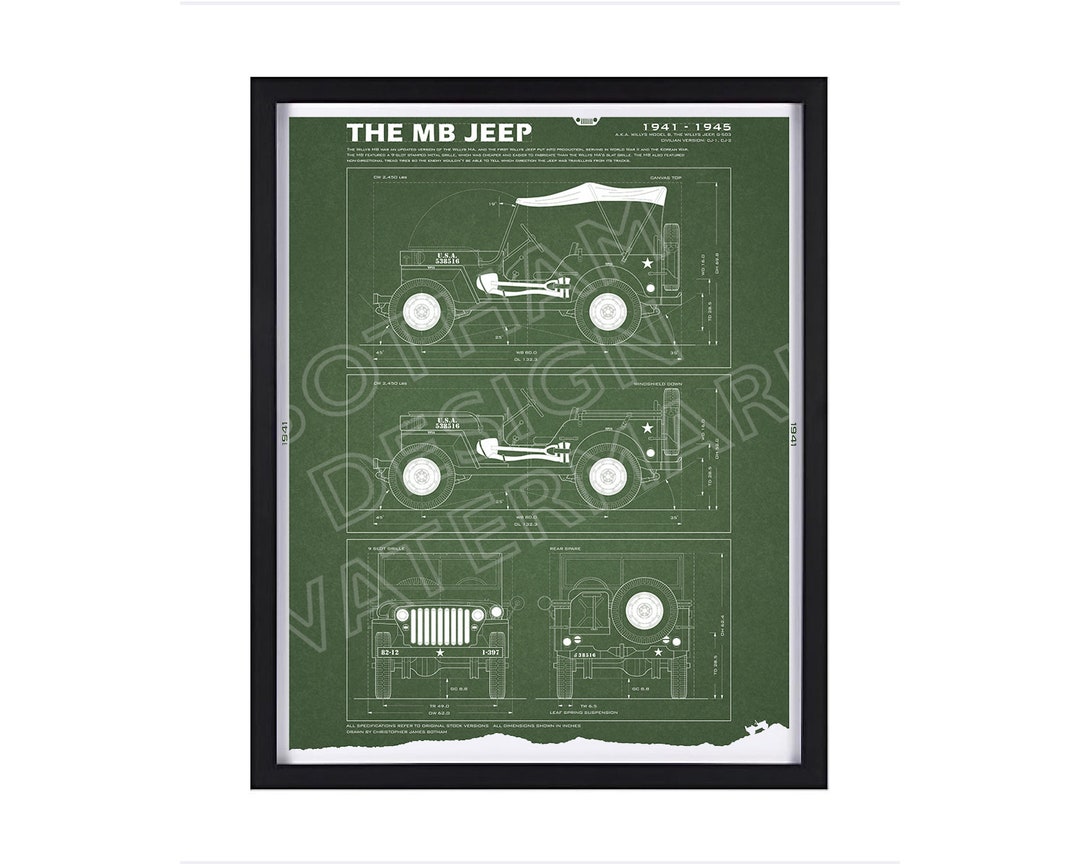 Willys MB Military Jeep Blueprint Wall Print 16x20 - Etsy