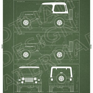TJ Wrangler Jeep Blueprint - Unframed Wall Print - Etsy
