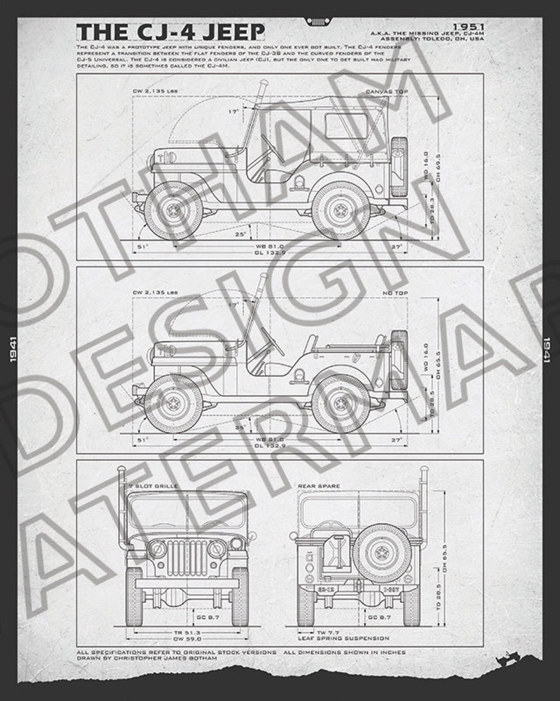 CJ-4 Jeep Blueprint - Unframed Wall Print - Etsy