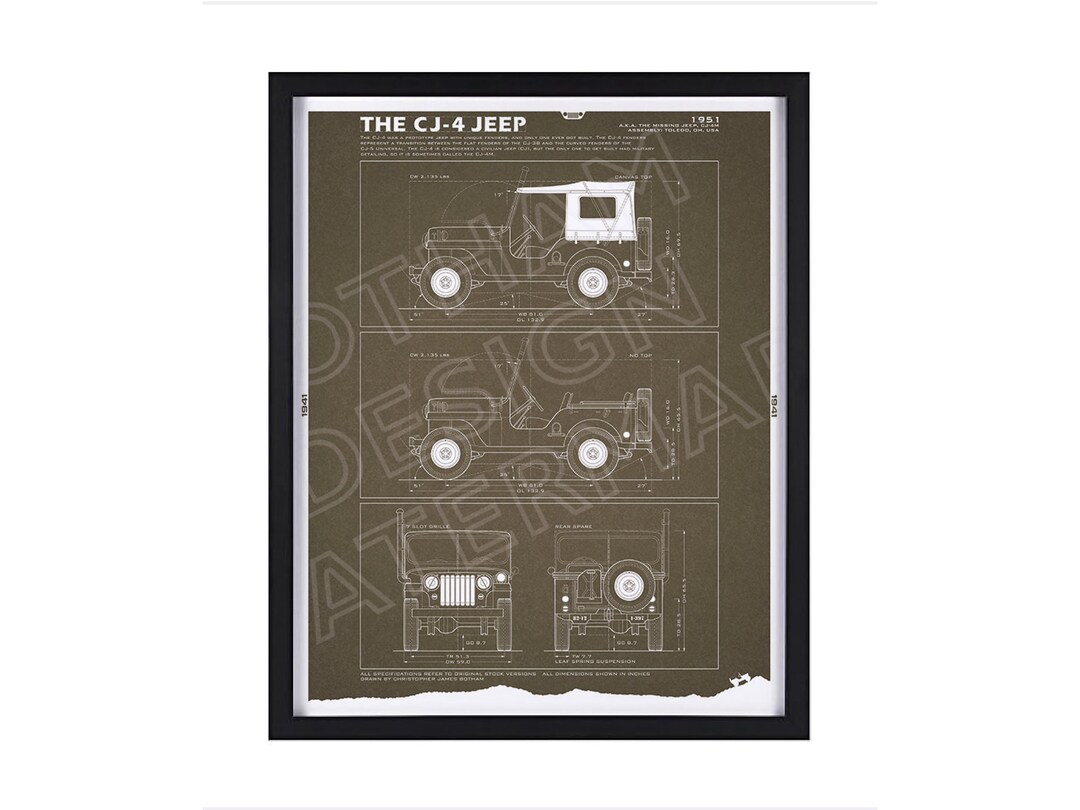 CJ-4 Jeep Blueprint - Unframed Wall Print - Etsy