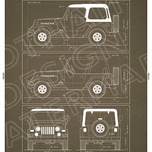 TJ Wrangler Jeep Blueprint - Unframed Wall Print - Etsy