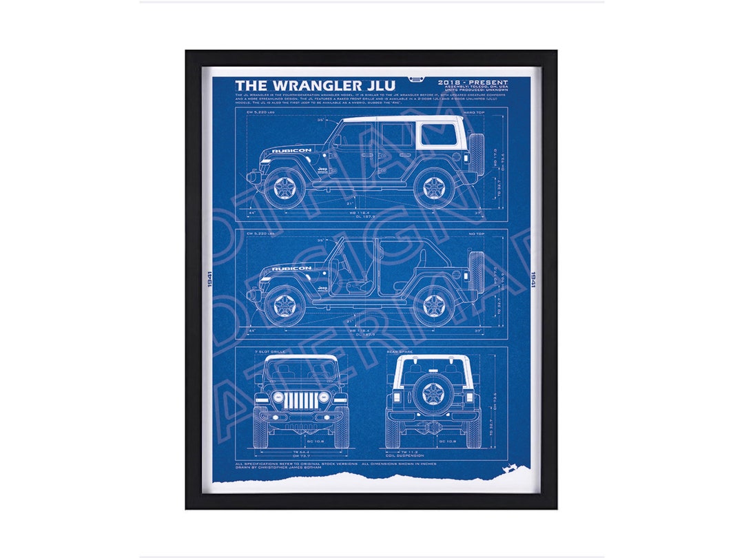 JLU Wrangler Jeep Blueprint - Unframed Wall Print - Etsy
