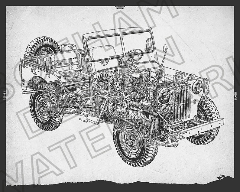 CJ-3B Jeep Cutaway Drawing - Unframed Wall Print - Etsy