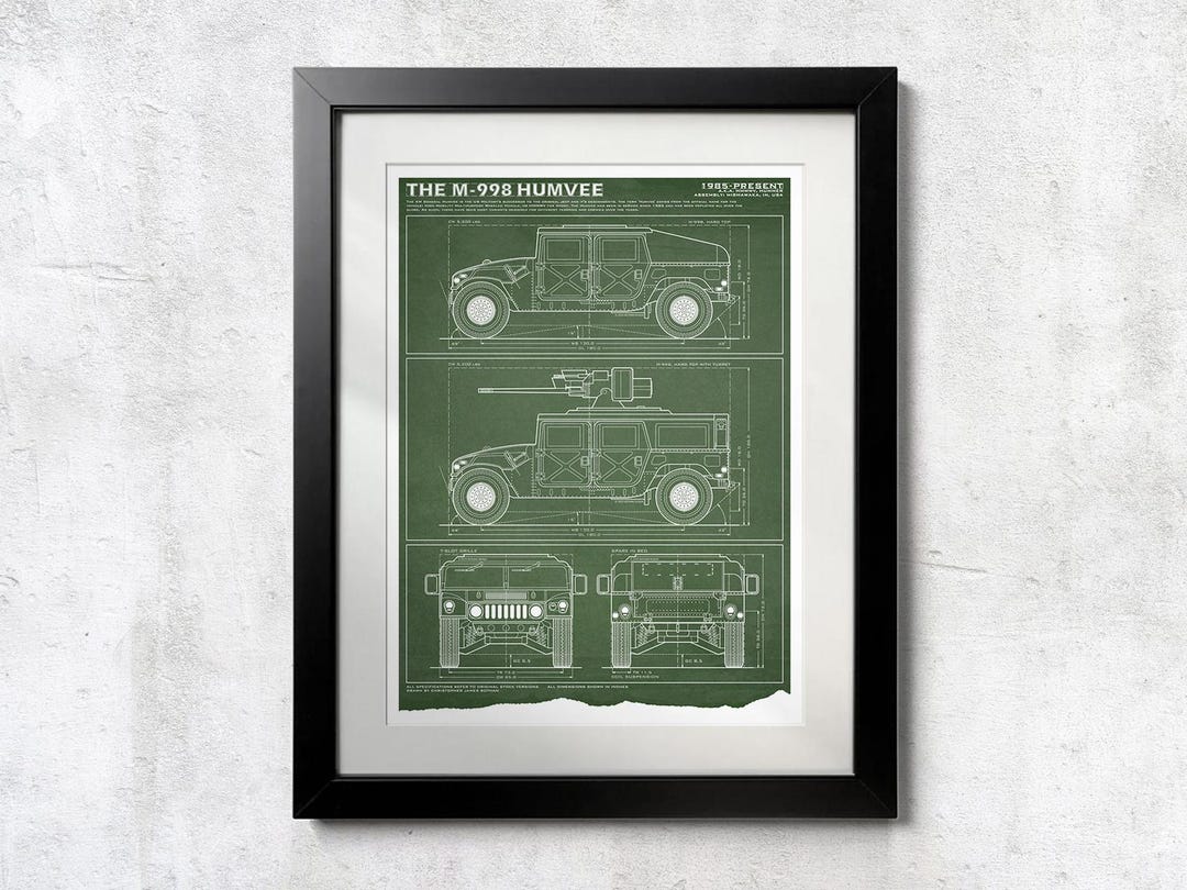 M-998 Military Humvee Blueprint - Unframed Wall Print - Etsy