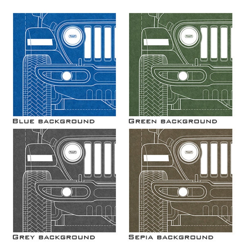 YJ Wrangler Jeep Blueprint Unframed Wall Print 16x20 - Etsy