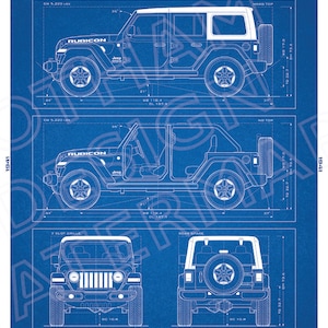 JLU Wrangler Jeep Blueprint - Unframed Wall Print - Etsy