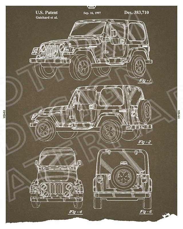 TJ Jeep Patent Drawings - Unframed Wall Print - Etsy