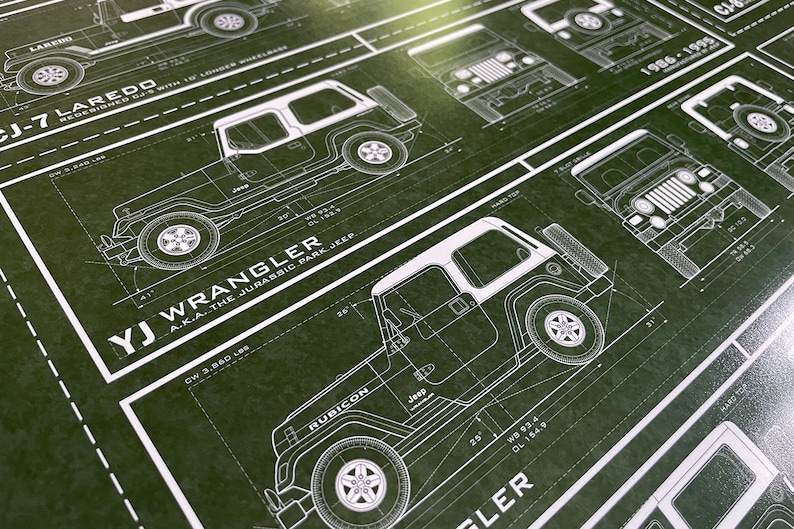 YJ Wrangler Jeep Blueprint - Unframed Wall Print - Etsy