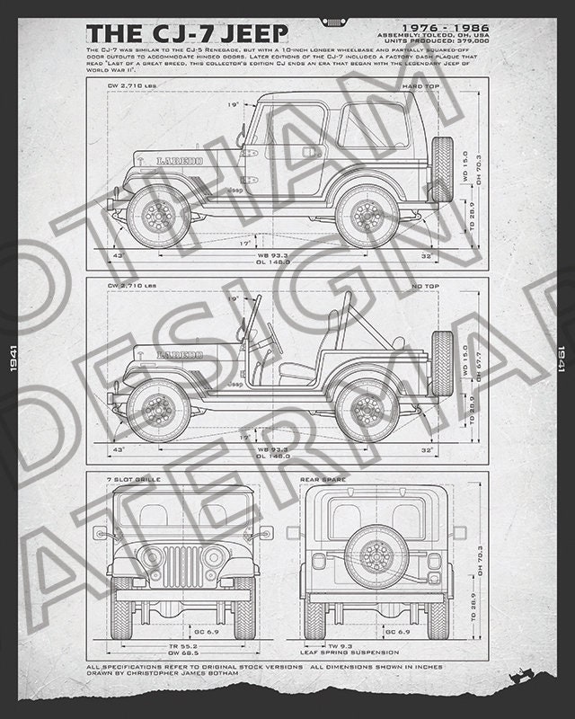 CJ-7 Jeep Blueprint - Unframed Wall Print - Etsy