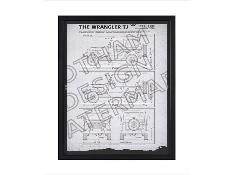 TJ Wrangler Jeep Blueprint - Unframed Wall Print - Etsy