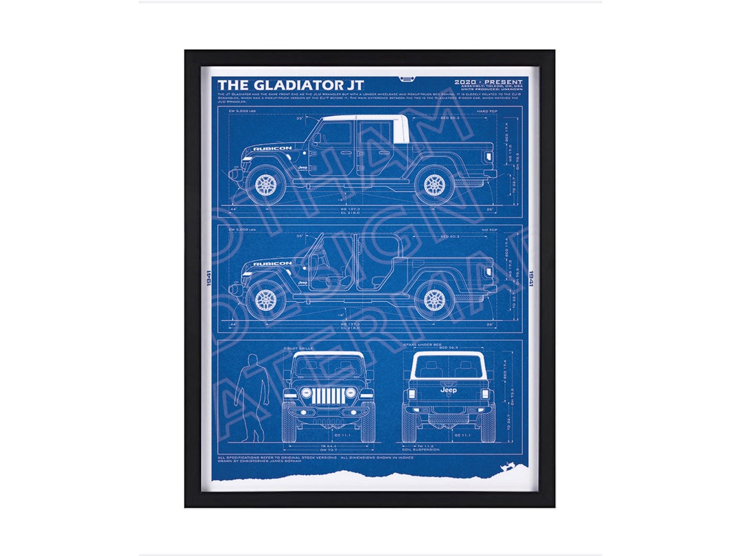 JT Gladiator Jeep Blueprint - Unframed Wall Print - Etsy