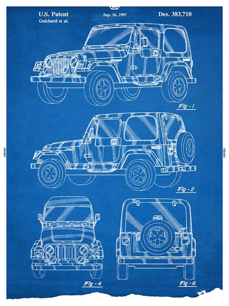TJ Jeep Patent Drawings - Unframed Wall Print - Etsy