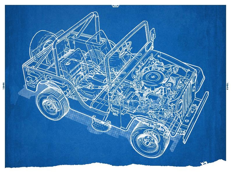 CJ-5 Jeep Cutaway Drawing - Unframed Wall Print - Etsy