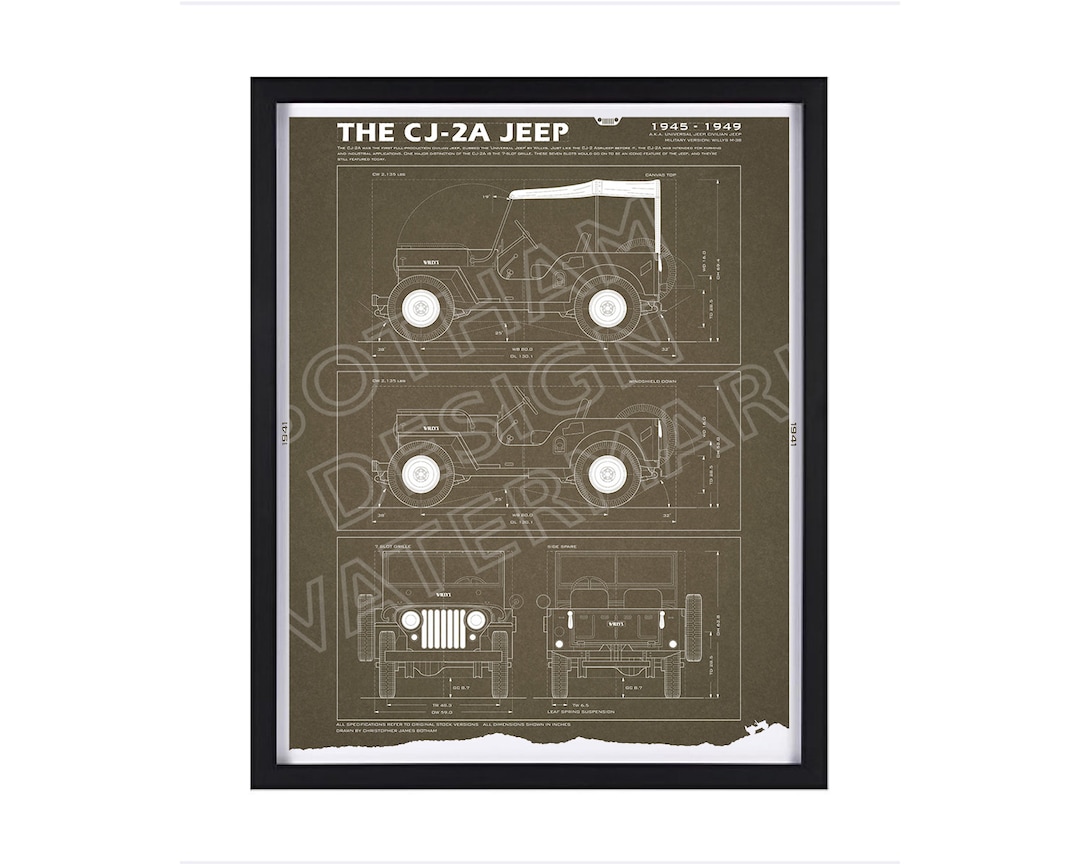 CJ-2A Jeep Blueprint Unframed Wall Print 16x20 - Etsy