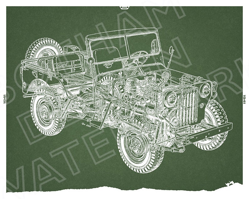 CJ-3B Jeep Cutaway Drawing - Unframed Wall Print - Etsy