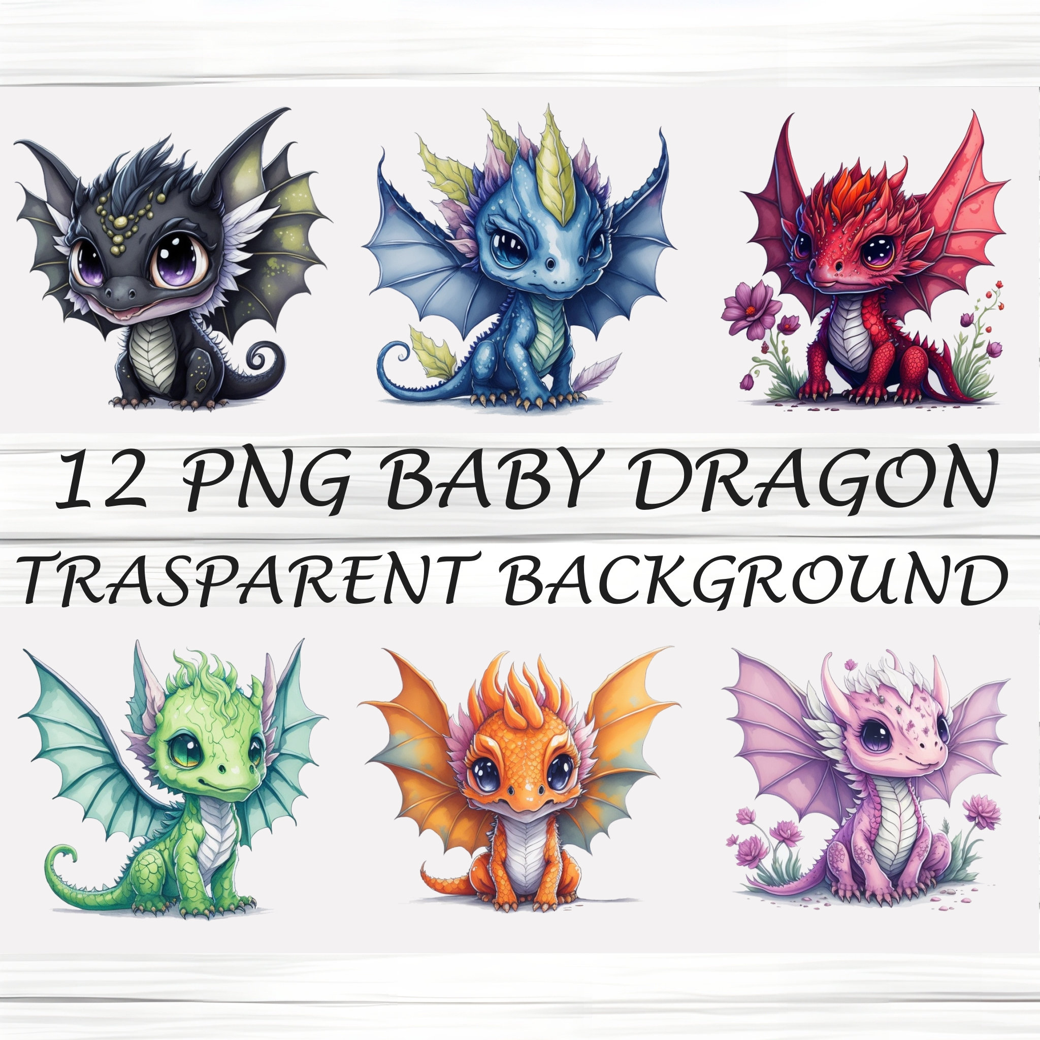 Adorable Cute Baby Dragon Clipart, Watercolor Magical Creature PNG ...