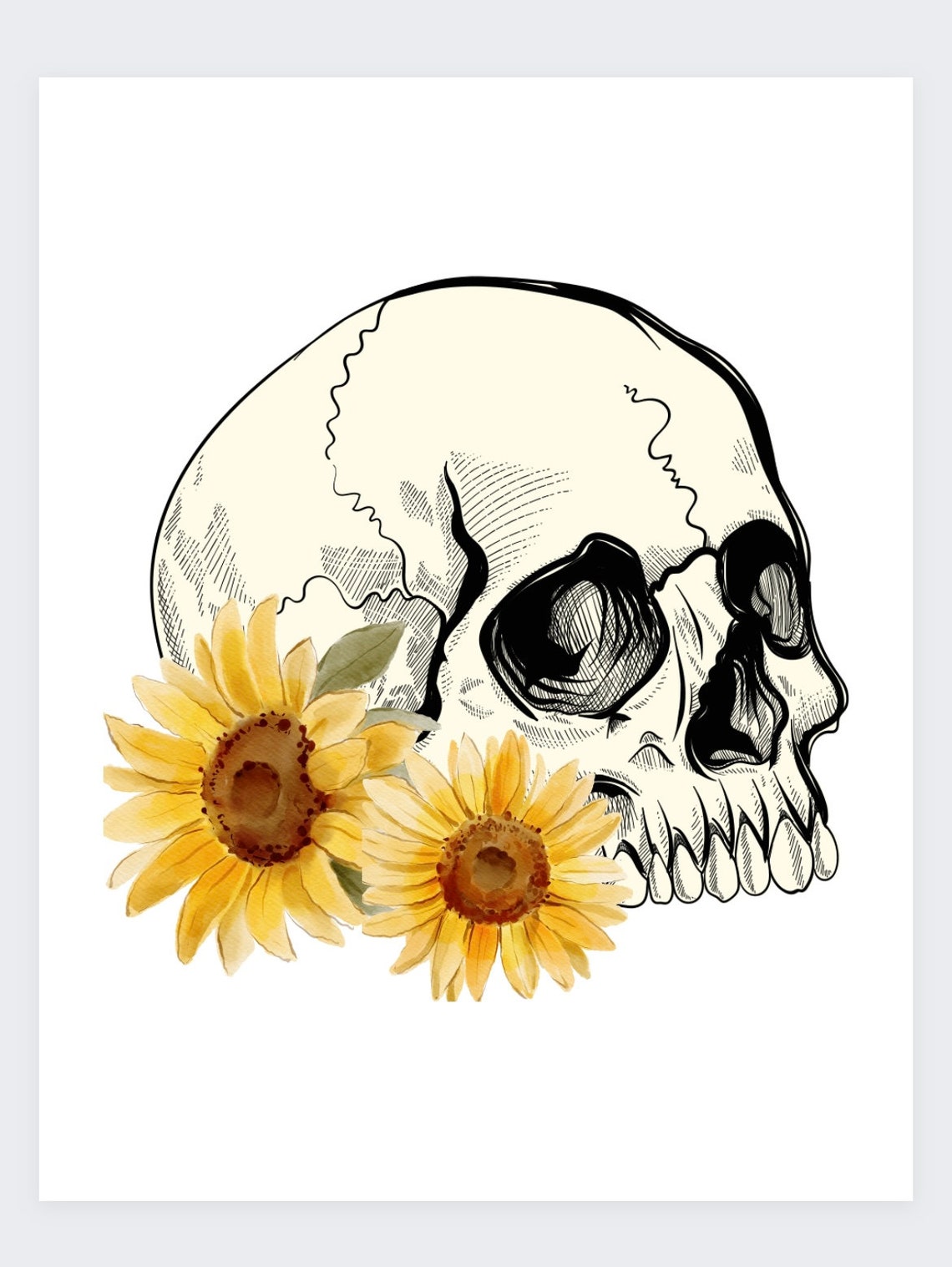 Skull Sunflower Svg Gothic Svg Skull With Flowers Svg File for - Etsy