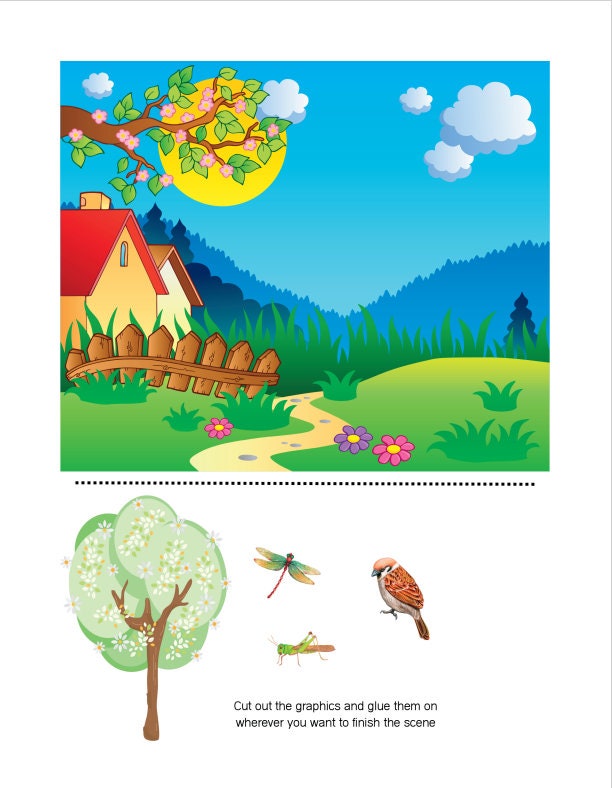 Complete the Scene Spring Cut Paste and Color Art Activity - Etsy